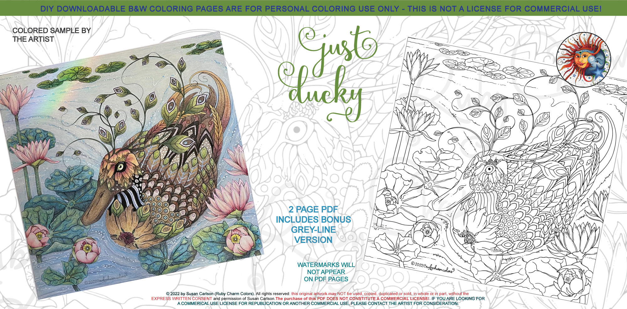 Just Ducky: downloadable printable 2-page PDF for coloring ...