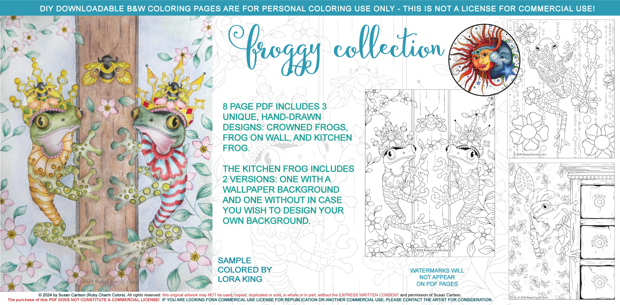 Froggy Collection: downloadable printable 8-page PDF for coloring ...